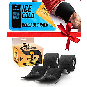 Sparthos Kinesiology Tape [Midnight Black - Pack of 2] + Sparthos Ice Packs for Injuries [Size Medium + Cover]