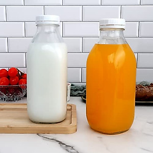 Datttcc Glass Milk Bottles,33 OZ Milk Containers for Refrigerator with Plastic Lids,Glass Water Bottles for Milk, Yogurt, Smoothies, Kombucha, Water (10 pack)