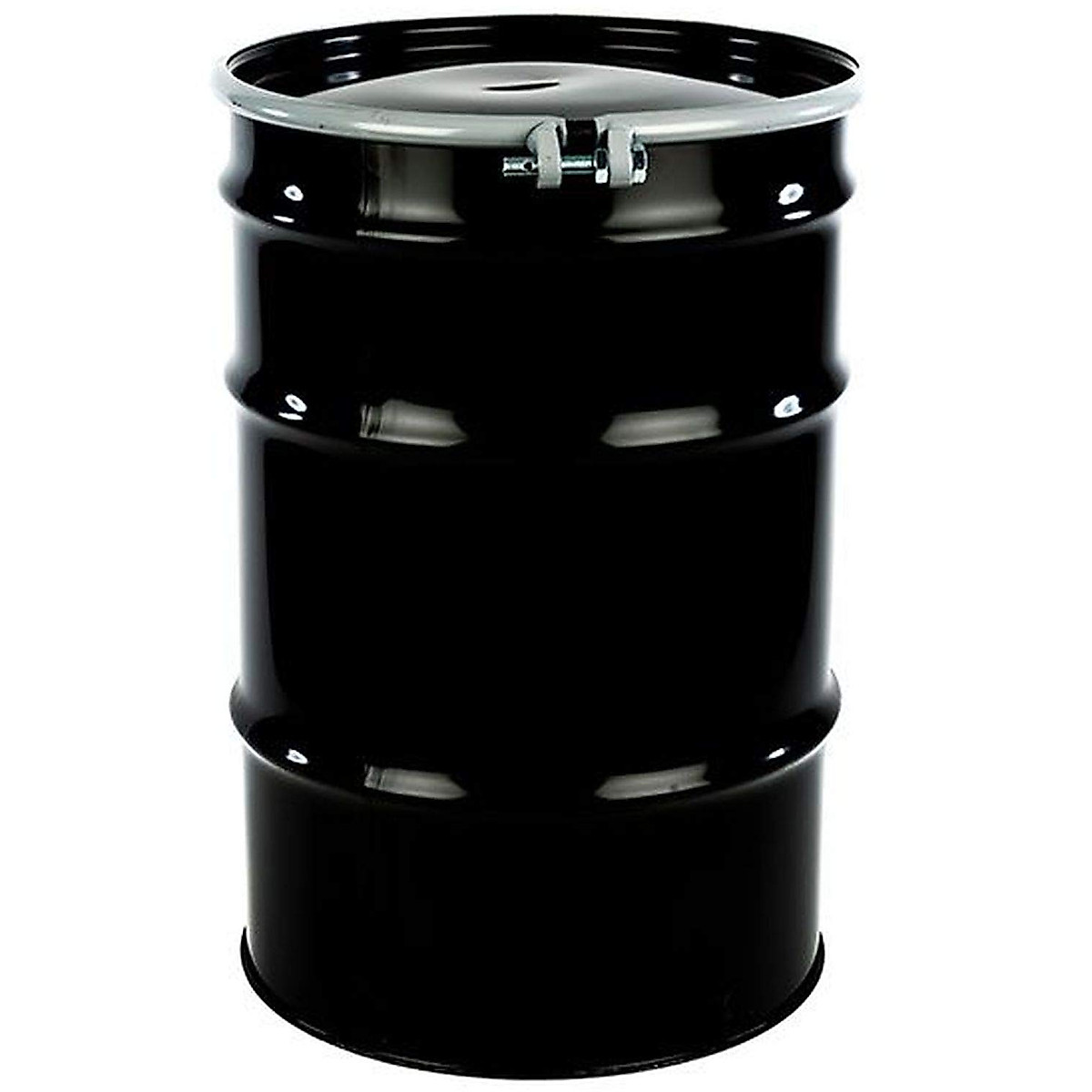 55 Gal Steel Drum Open-Head| Black | Metal Barrel | Non-Lined Interior | Bolt Ring Closure