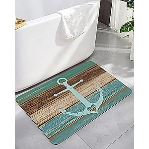 Gogobebe Super Absorbent Diatom Mud Mat Ocean Marine Theme Anchor on Turquoise Wooden Board Quick-Drying Thin Bath Mat Non-Slip Bathtub Mat Anti-Skid Rubber Bathroom Shower Mat 16x24in