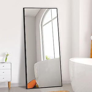Dolonm 65x22 Inch Full Length Mirror, Modern Design Standing Floor Mirror, Full Body Mirror for Living Room, Bedroom, Bathroom, Cloakroom, Hallway, Black(Aluminum Alloy Frame)