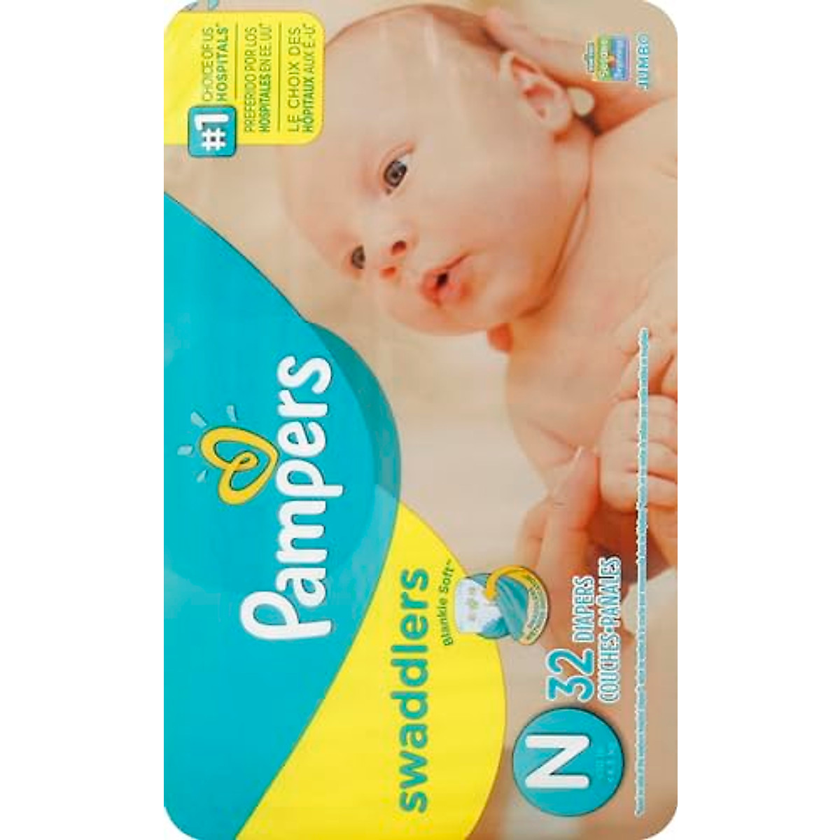 Pampers Swaddlers Disposable Diapers Newborn Size 0 (> 10 lb), 32 Count, JUMBO