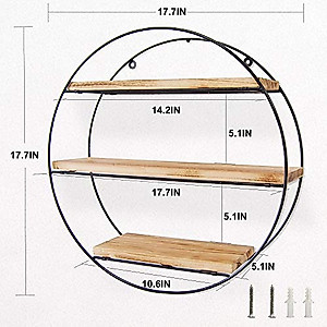 TFER Floating Shelves Wall Mounted Hanging Shelf Hexagon Rustic Farmhouse Shelves for Wall Decor,Storage | Metal Bracket and Reclaimed Natural Wood Shelf for Living Room,Bedroom,Bathroom,Kitchen