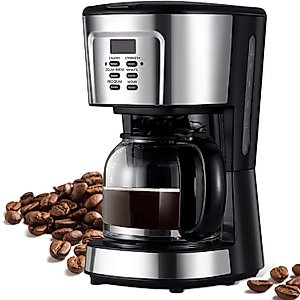 Programmable Coffee Maker,Drip Coffee Maker with Glass Carafe,12-Cup,Warming Plate,Reusable Filter,Fully Automatic with Timer,Auto Shut-Off for Home,Black