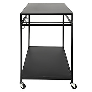 BILPIKOGoo Outdoor Grill Cart Pizza Oven Table, Double Shelf Movable Cooking Cart with 4 Hooks, Pizza Oven Stand Trolley Worktable Trolle for Kitchen, Outside or Backyard Patio, Black