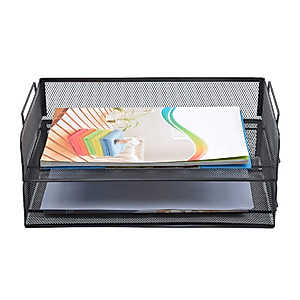 Easepres 2 Tier Stackable Desktop Document Letter Tray Organizer| The Mesh Collection, Black