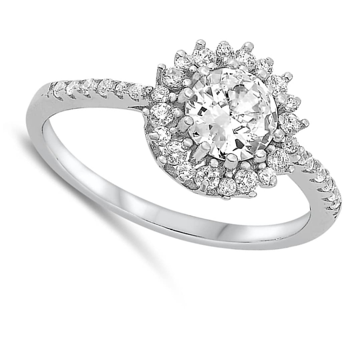 Halo White CZ Unique Engagement Ring New .925 Sterling Silver Band Size 6