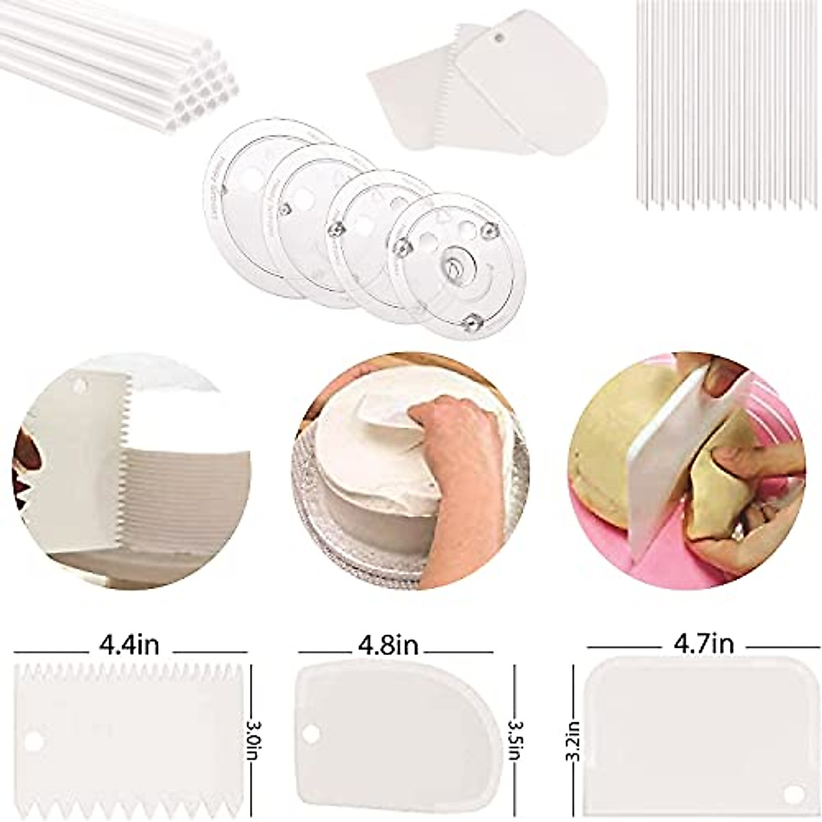 Atiiva Cake Separator Plates and Pillars Set- 4 Pieces Cake Separator Plates with 20 Pieces Transparent Cake Sticks Support Rods- Exquisite Round Layered Cake Combo Set