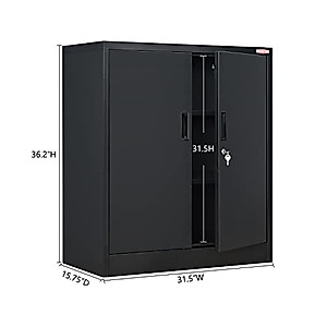 BESFUR Locking Cabinet, 36" Metal Storage Cabinet with 2 Adjustable Shelves, Office Storage Cabinet for Home, Office, Garage - Black