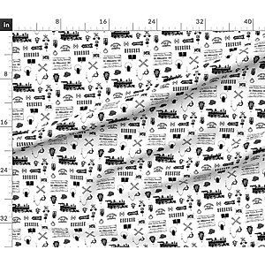 Spoonflower Fabric - Railroad Small Train Trains Black Steam Printed on Petal Signature Cotton Fabric Fat Quarter - Sewing Quilting Apparel Crafts Decor