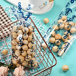 100 Pieces Nautical Anchors Party Bags Nautical Candy Cellophane Bags Heat Sealable Treat Bags with 100 Pieces Gift Twist Ties for Nautical Beach Decoration Themed Party(Blue, Red) (Blue)