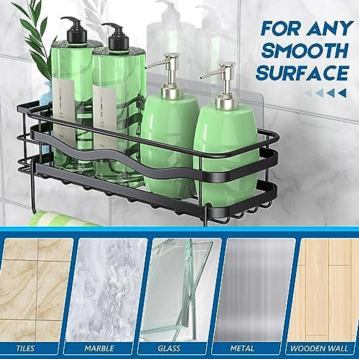 3Free 6 Pack Shower Caddy, Strong Adhesive Shower Organizer with Soap Holders No Drilling Shower Shelves, Rustproof SUS304 Stainless Steel Bathroom Shower Shelf for Inside Shower (Black)