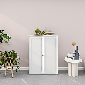 Fumedo 2 Door White Metal Storage Base Cabinet for Bed Room,Living Room,Home,Hotel,Office,Garage,Gym, School,2 Adjustable Shleves,3-Tiers