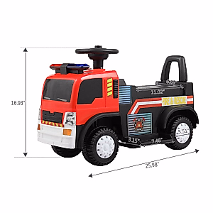 TOBBI 6 Volt Rechargeable Battery Powered Ride On Electric Fire Truck Vehicle with Working Lights and Siren for Ages 3 Years & Up