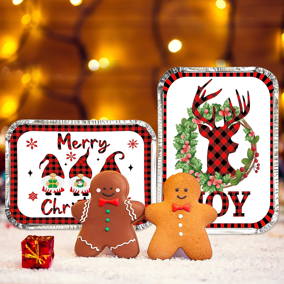 WorldBazaar Christmas Aluminum Leftover Containers 36PCS Watercolor Christmas Food Storage Containers with Lids Disposable Christmas To Go Containers Foil Tin Pans Winter Holiday Party Supplies