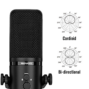 MANAYO USB Condenser Microphone for Recording, podcasting, Streaming and Gaming. Professional USB/USB-c mic for Computer, Laptop, Phone and Mac, Plug and Play, Cardoid & Bi-Directional Mode.