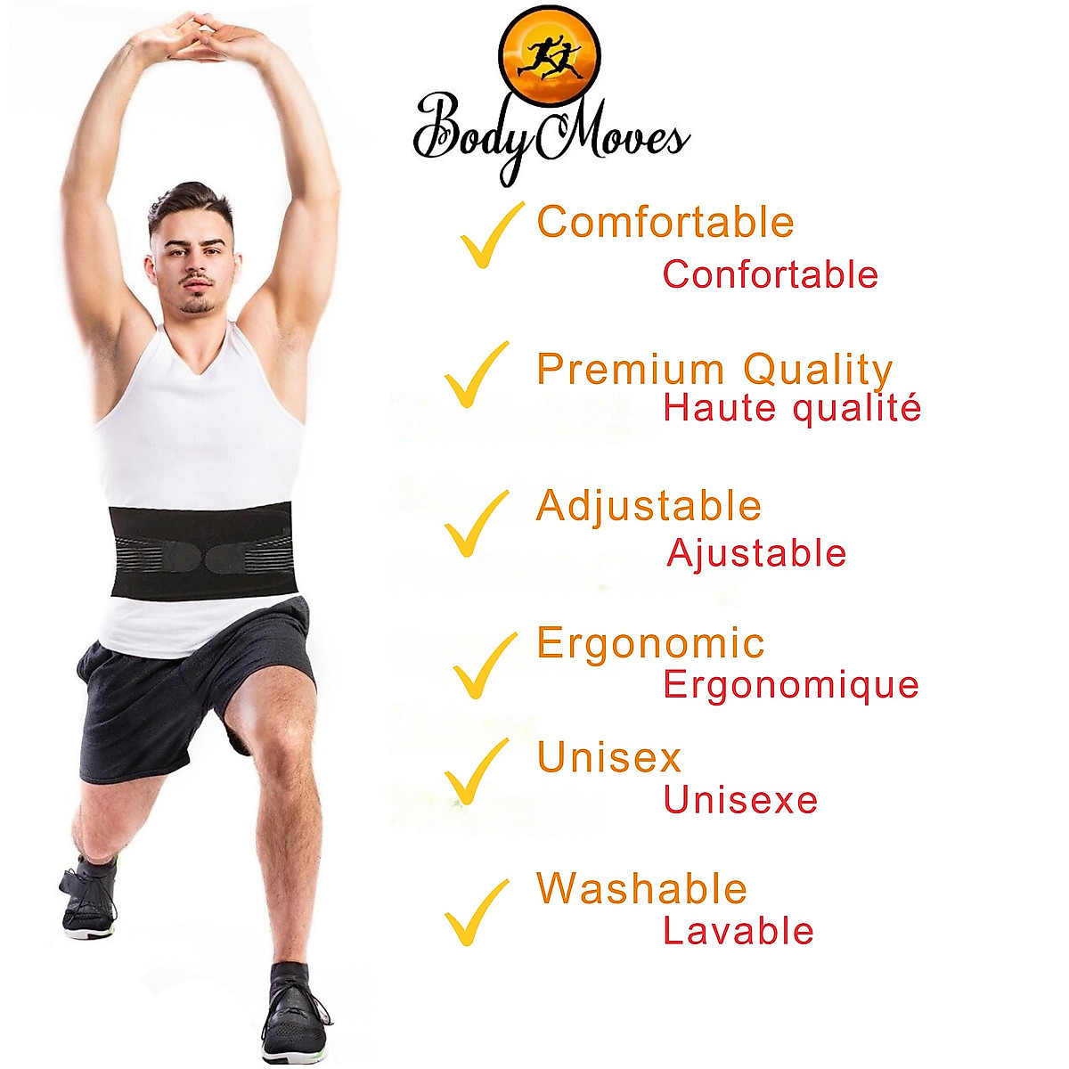 BodyMoves Back Brace Lumbar Support (Regular Size)for Men and Women Dual Adjustable Straps & Extension Belt -Lower Back Pain relief,Spasm,Strain,Herniated Disc,Sciatica,Lifting ,better back