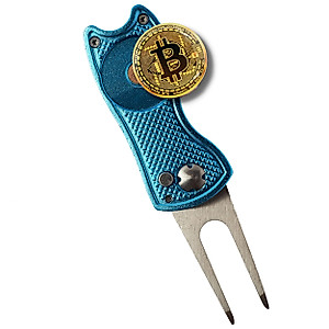 HODL 21 Bitcoin Golf Divot Repair Tool, All-Metal Golf Accessories - 3- in-1 Golf Multitool (Divot Tool, Ball Marker, Club Holder) | Foldable with with Pop-up Button & Magnetic Ball Marker