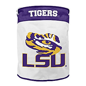 Duck House NCAA Louisiana State Tigers Canvas Laundry Basket with Braided Rope Handles, white ,22" X 17.5" X 17.5"