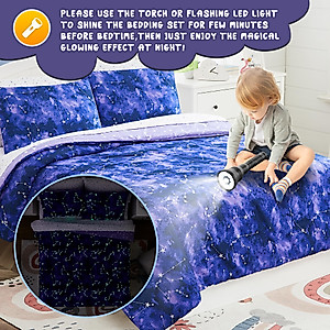 Kaleido Space Twin Kids Comforter Set - 5 Pieces Twin Bedding Sets for Boys Girls Teen, Glow in The Dark Galaxy Bed in A Bag with Sheets