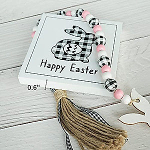 Easter Decorations, 8pcs Spring Easter Bunny Gnome Tiered Tray Decor, Buffalo Plaid Easter Gnome Plush, Black Check Carrot , 3D Easter Wood Signs, Bead Garland, Easter Farmhouse Kitchen Table Decor