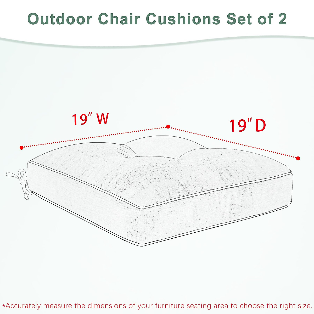 Favoyard Patio Chair Cushions 19 × 19 Inch Water Resistant & 3-Year Color Fastness Outdoor Chairs Cushion for Seat Dining Rocking Wicker Chair Cushion with Tie Straps Tufted Square Pads, Blue, 2 Pack