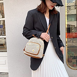 OWGSEE Summer Trendy Handmade Woven Crochet Straw Backpack Boho Backpack Purse for Women Vacation (Beige)