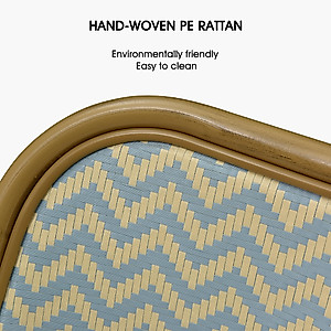 PURPLE LEAF French Bar Stool Set of 2 Outdoor Bar Patio Kitchen Counter Aluminum Frame Chair with Bamboo Print Finish Patio Bar Height Stool, Light Blue