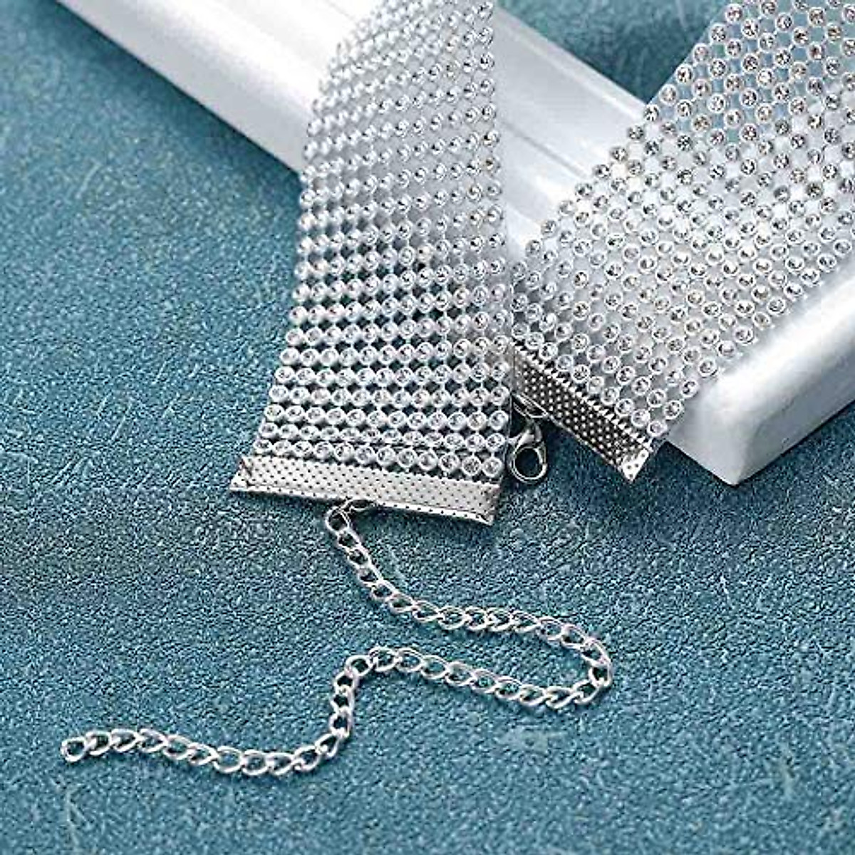 Nicute Rhinestone Necklace Jewelry Silver Crystal Wide Choker Necklace Sparkly Collar Necklaces Prom for Women
