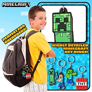 Minecraft Kids Keyrings and Silicone Wristband Set - Creeper Key Chain Set of 4, Collectables Gaming Gifts (Multi - Keyring Set)