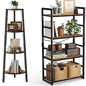 Pipishell 4 Tier Corner Shelf & 4 Tier Standing Bookshelf