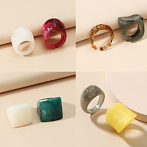 GRHOSE Resin Chunky Rings Acrylic Resin Rings Wide Thick Dome Knuckle Finger Stackable Joint Ring Retro Acrylic Transparent Vintage Plastic Resin ring sets
