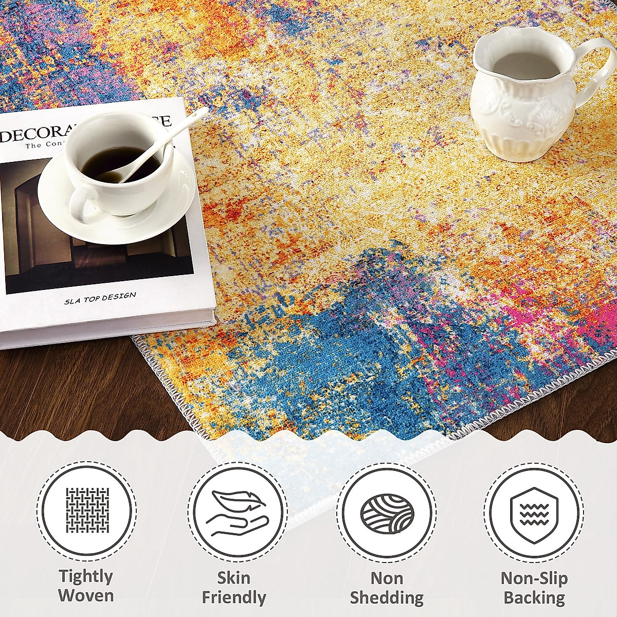 ROYHOME Washable Area Rug Modern Abstract Entryway Rug Area Rug Doormat Stain Resistant Non-Slip Contemporary Floor Carpet for Indoor Front Entrance Kitchen Bathroom, Multi, 2' x 3'