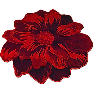 Flower Rug 2ft Round Area Rugs Cute Plush Flower Shaped Rug Circle Girly for Bedroom Floor Living Room Carpet 305 Red