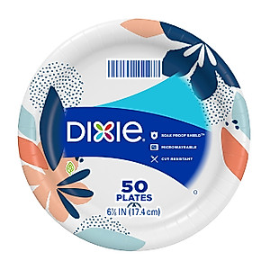 Dixie Everyday Paper Plates, 6 7/8", Dessert or Snack Size Printed Disposable Plates, 50 Count (Pack of 1