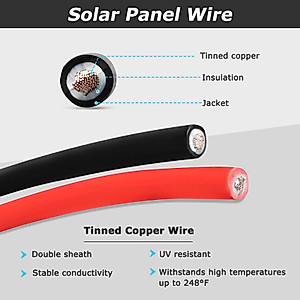 Beendou Solar Panel Cable - 20FT Red & 20FT Black Solar Panel Wire,10 AWG Solar Wire with Female and Male Connector,Solar Wire for Boat Marine/RV Solar Panels/Outdoor,20FT Solar Panel Wiring