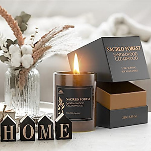 Sacred Forest Cedar & Sandalwood Candle [60H Burning Time] Natural Soy Candle Scented Infused with Essential Oils, Smokeless Aromatherapy Candle 8.81 Oz, Gift Packaging Included