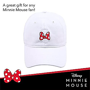 Disney Minnie Mouse Bows Embroidered Cotton Adjustable Dad Hat with Curved Brim, White, One Size