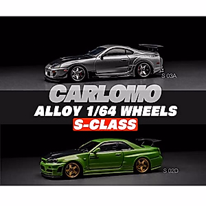 Carlomo 1/64 Scale Mini Alloy Wheels Tires with Axles S-Class Detail Up Kits for Professional Modified Diecast Model Vehicle Kit (S04-F)