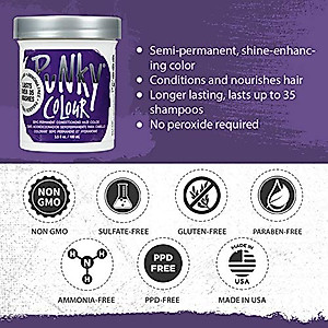 Punky Plum Semi Permanent Conditioning Hair Color, Vegan, PPD and Paraben Free, lasts up to 25 washes, 3.5oz
