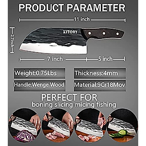 Kitory Forged Cleaver, Chopping Knife, Vegetable and meat Chopper, Kitchen Serbian Chef's Knife, Full Tang High Carbon Steel Blade Wooden Handle