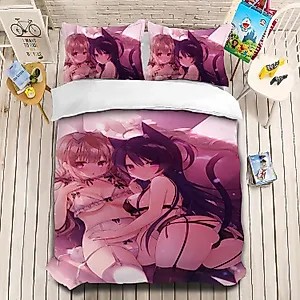 NICHIYOBI Sexy Anime Girls Uncensored Poster Duvet Cover 3 Piece Bedding Set,Adults Teen Movie Anime Themed Quilt Cover (Style 7,Queen90x90in + 20x30in*2)
