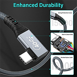 QCEs USB 4 Cable for Right Angle Thunderbolt 4 Cable 6Ft, USB C Video Cable 8K60Hz Display, 40Gbps Data Transfer, 100W PD Charging Compatible with iPhone 15 Pro/Max/Plus MacBook Pro iMac