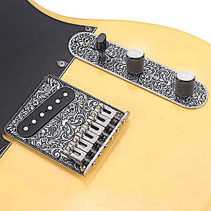 Alnicov 6 Strings Saddle Bridge Plate, 3 Way Switch Control Plate, Neck Pickup Set for Fender Telecaster Electric Guitars Replacement Parts (Black)