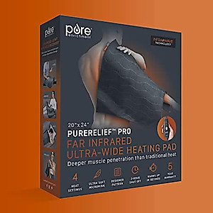 Pure Enrichment® PureRelief™ Pro Far Infrared Ultra-Wide Heating Pad - Deeper Muscle Relief for Back, Neck, Shoulder, & Knee Pain in Athletes, 4 Heat Settings, Dry/Moist Heat, 20” x 24” Wide Size