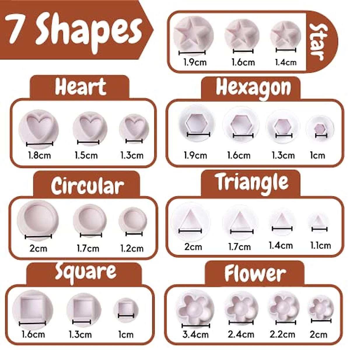 Fondant Plunger Cutters Set- 24pcs Fondant Cutters Cake Cutters for Decorating Heart Flower Star Geometric Shape DIY Decorating Mold Tools Set