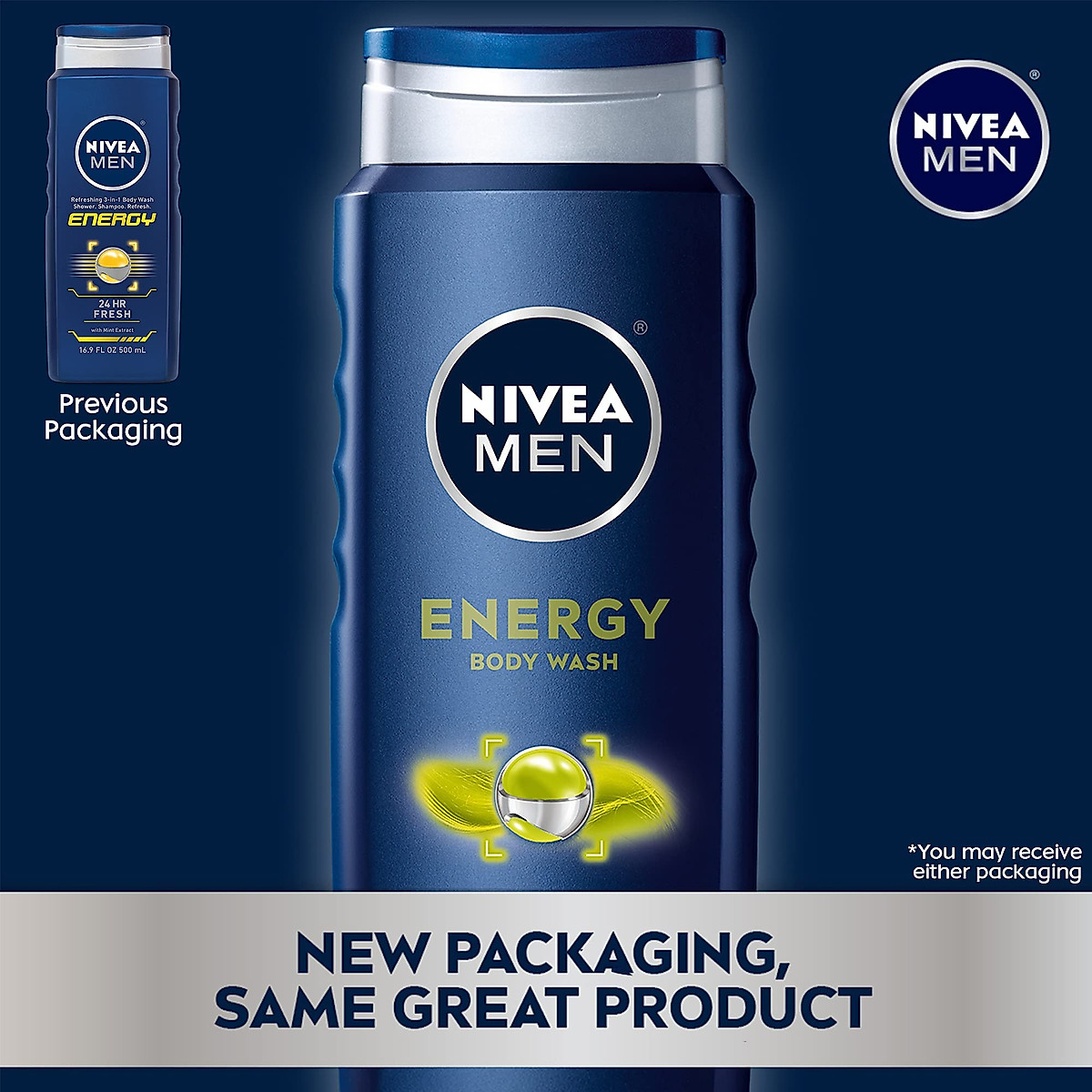 Nivea Men Energy Body Wash with Mint Extract, Cedarwood and Mint Body Wash for Men, 3 Pack of 16.9 Fl Oz Bottles