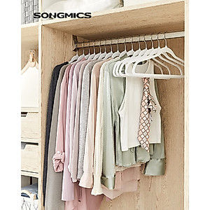 SONGMICS Rubber-Coated Plastic Hangers, 50 Pack Non-Slip Coat Hangers, Space-Saving Slim Clothes Hangers, 360 Degree Swivel Hooks, Shoulder Notches, White UCRP008W05