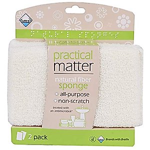 Practical Matter Kitchen Sponge, Organic Cotton Fiber All-Purpose Dish Sponges for Washing Dishes and Cleaning All Surfaces, Durable Non Scratch Scrub, 6 Count Value Pack
