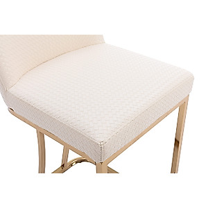 Wahson 24" H Gold Barstools Set of 2, Faux Leather Upholstered with Woven Counter Height Stools, Modern Fabric Bar Stools for Kitchen Island/Dining Room, with Golden Metal Frame, Beige